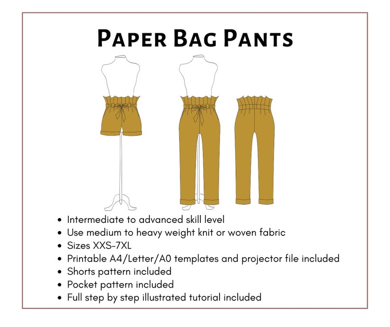 Paper Bag Pants and Shorts Pattern. Women's PDF Printable - Etsy