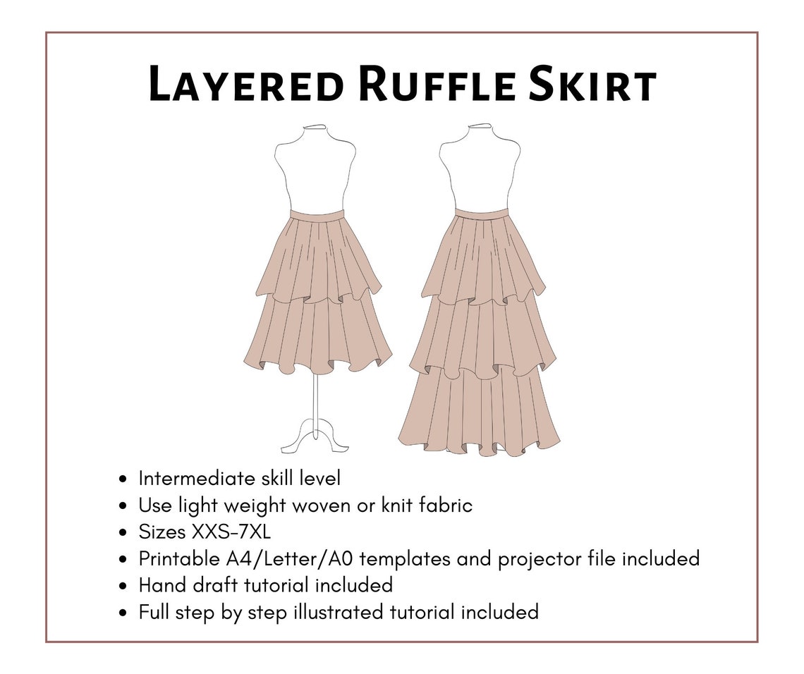 Layered Ruffle Skirt Pattern. Women's PDF Printable and - Etsy