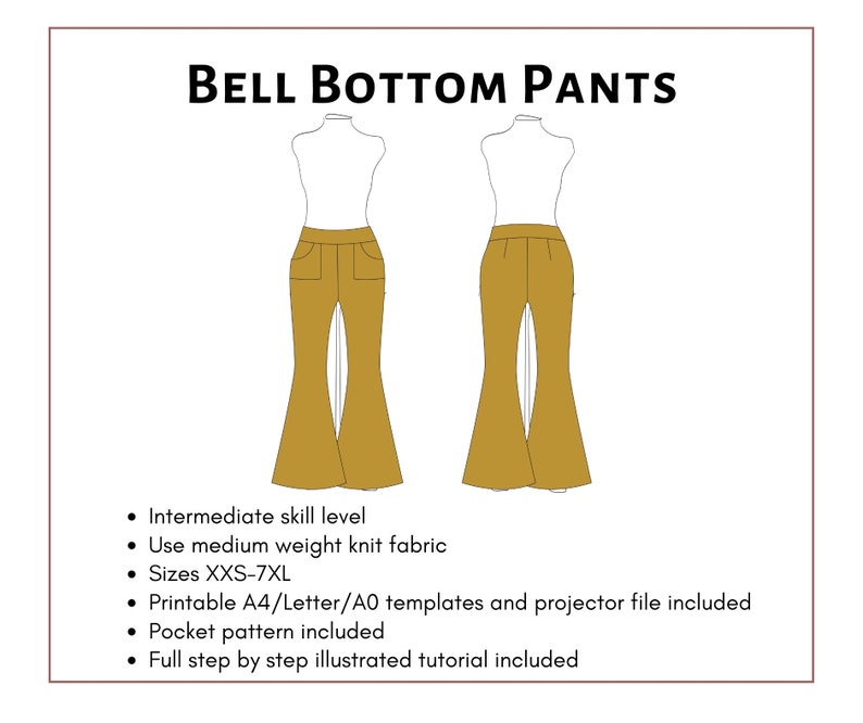 Bell Bottom Pants Pattern. Women's PDF Printable and - Etsy