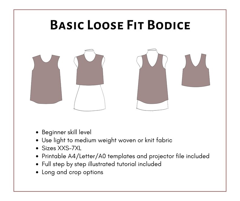 Loose Fit Bodice Sewing Pattern, Crop Top (PDF Pattern) - Etsy