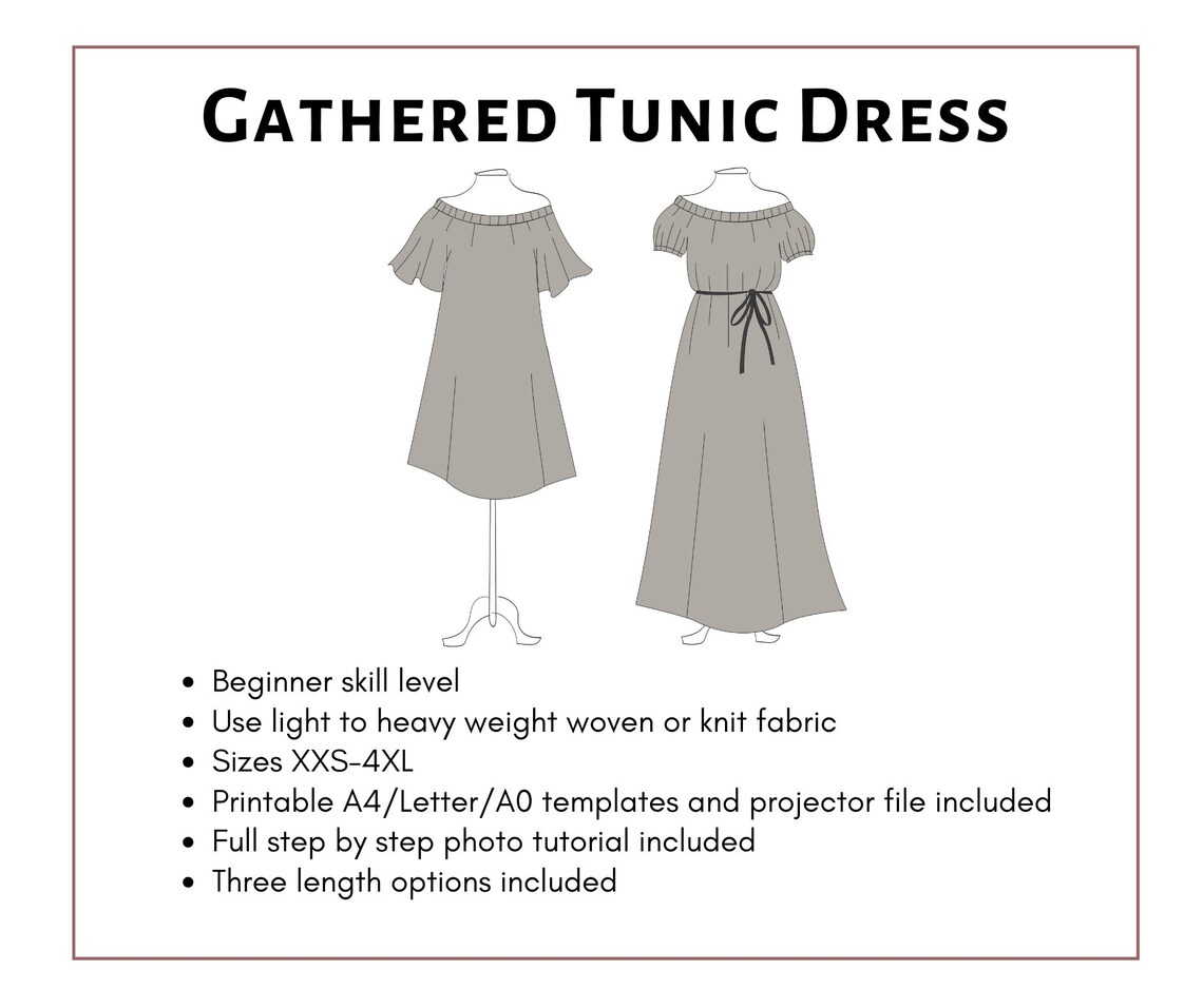 Gathered Tunic Dress Pattern. PDF Sewing Projector and - Etsy