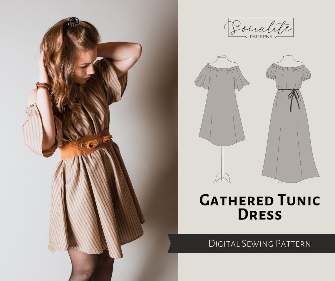 Gathered Tunic Dress Pattern. PDF sewing projector and | Etsy