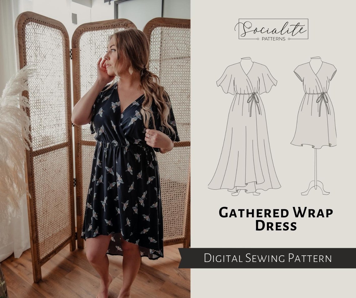 Gathered Wrap Dress Pattern. PDF Sewing Pattern and Tutorial. - Etsy