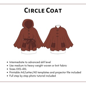 Circle Coat/cape Pattern. Digital Pdf Sewing Pattern and Tutorial ...