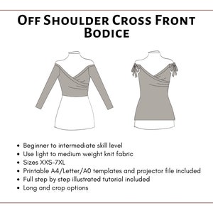 Off Shoulder Cross Front Bodice Pattern. Women's PDF Printable and ...