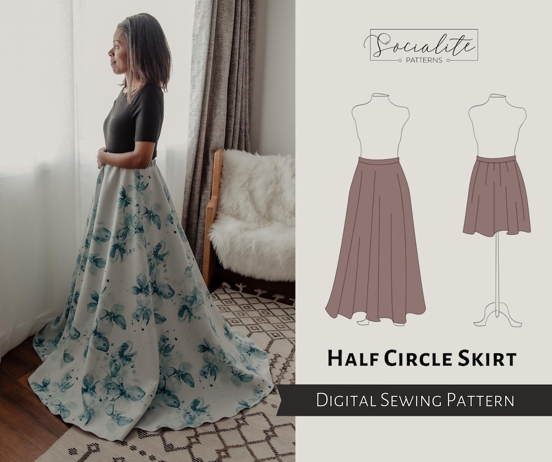Half Circle Skirt Pattern. Women's PDF Printable and Projector Sewing Pattern and Tutorial ...