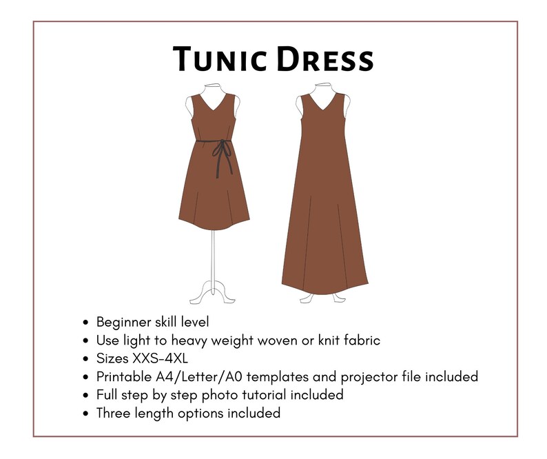 Tunic Dress Pattern. Women's PDF Sewing Pattern and - Etsy