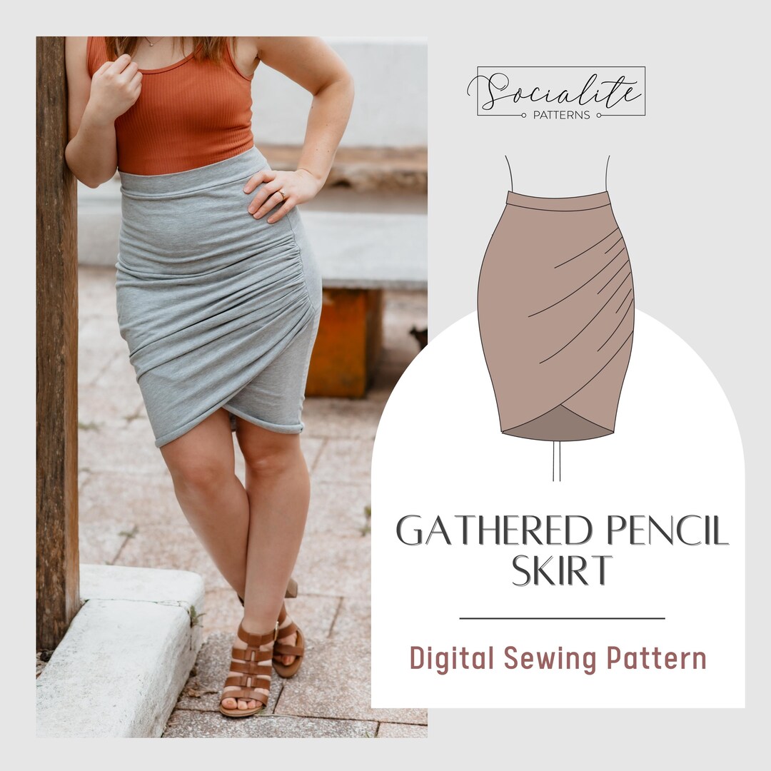 Gathered Pencil Skirt Pattern. Women's PDF Printable and Projector ...
