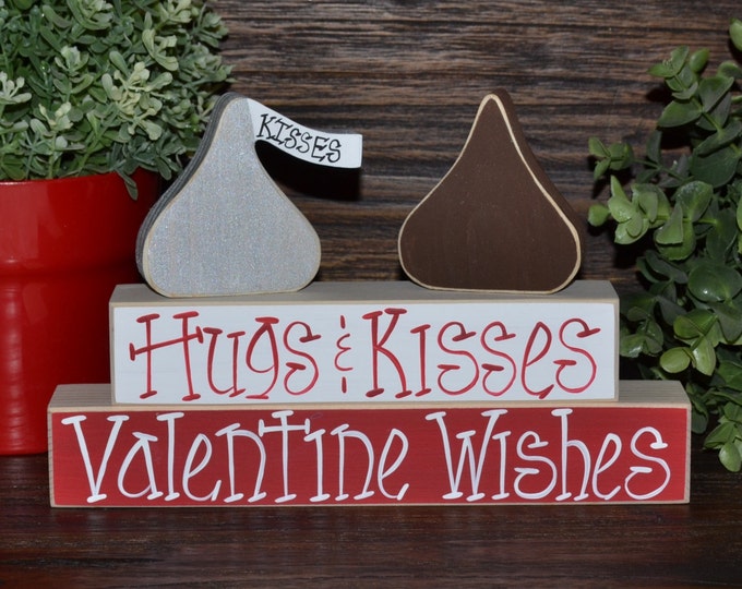 Hugs & Kisses Valentine Wishes Block Set XOXO Wood Block Set | Etsy