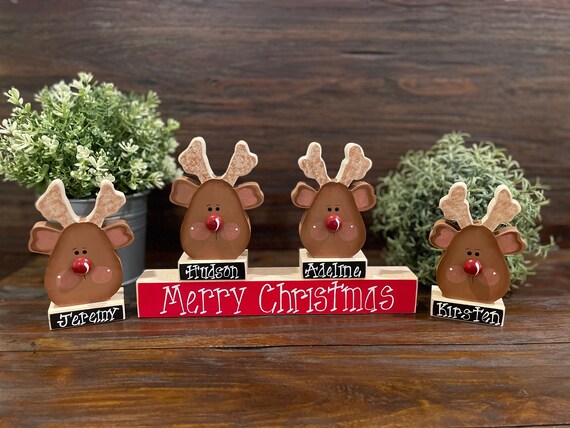Personalized Family Christmas Reindeer Block Set Custom - Etsy