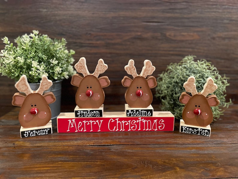 Personalized Family Christmas Reindeer Block Set Custom Holiday Rudolph ...