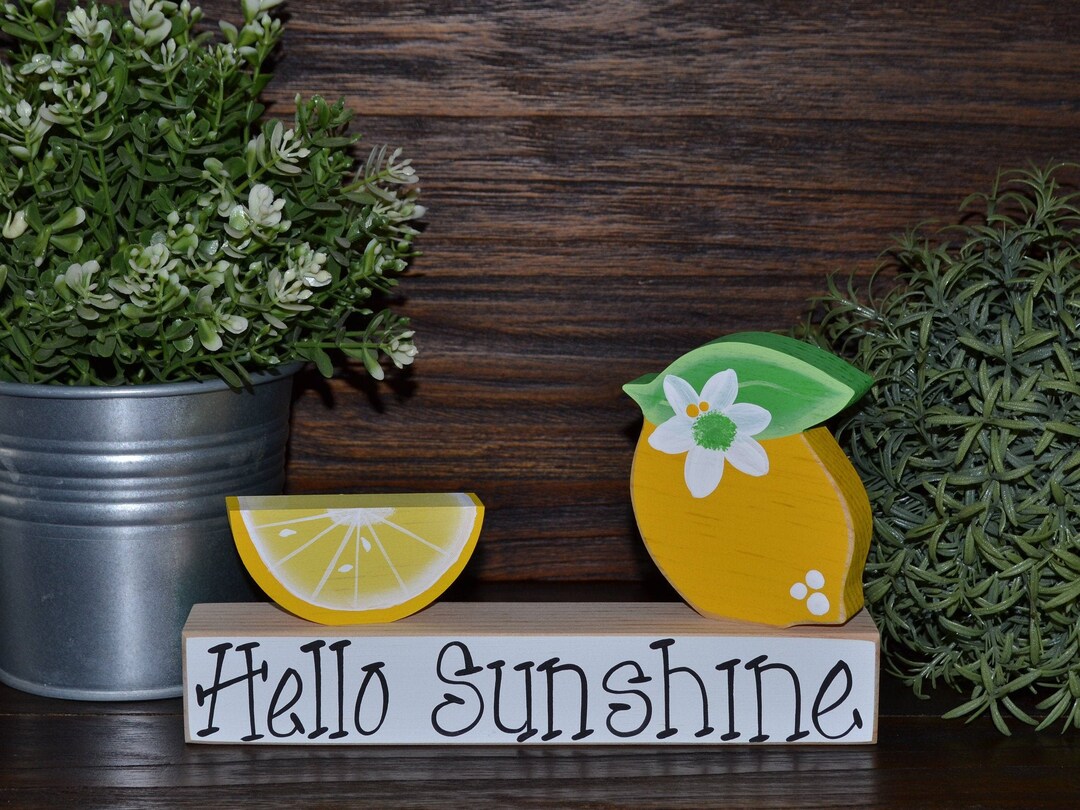 Hello Sunshine Lemon Tiered Tray Decor Set Wood Block Set Farmhouse ...