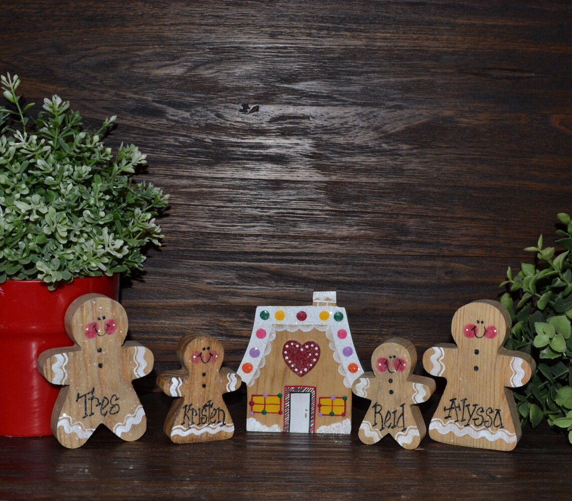 Christmas Decor Personalized Gingerbread Family Set Primitive - Etsy