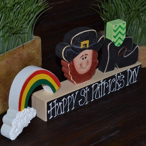 St. Patrick's Day Decor Block Set-leprechaun Gift Set Wood Home Decor ...