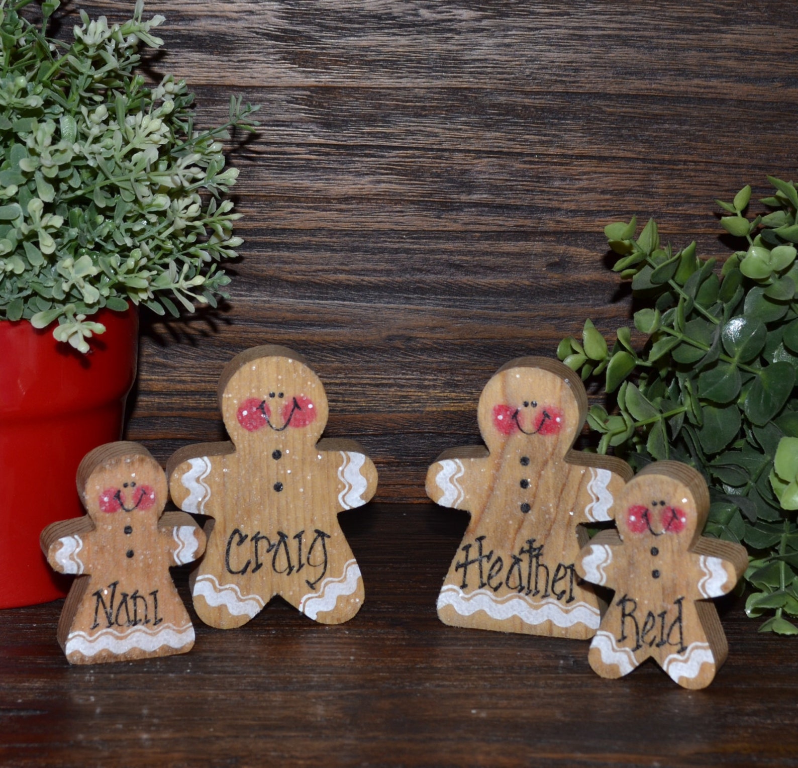 Christmas Decor Personalized Gingerbread Family Set Primitive - Etsy