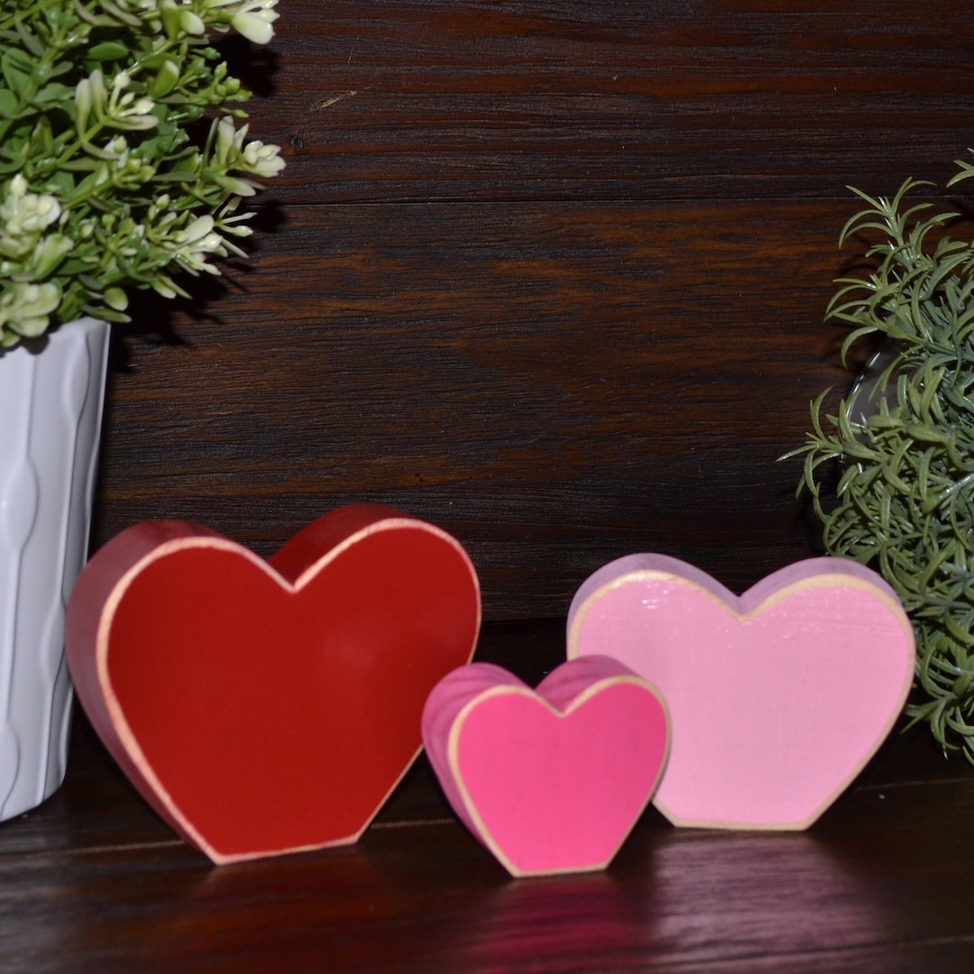 Valentine's Day Decor Personalized Wood Heart Block Love Set ...