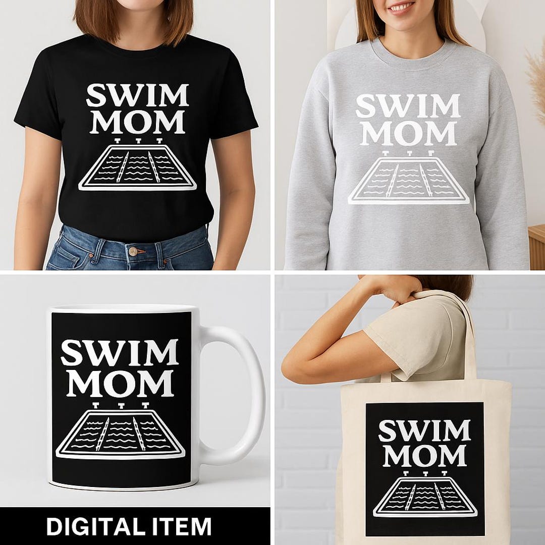 Swim Mom SVG PNG Digital Download White W Transparent BG Vector ...