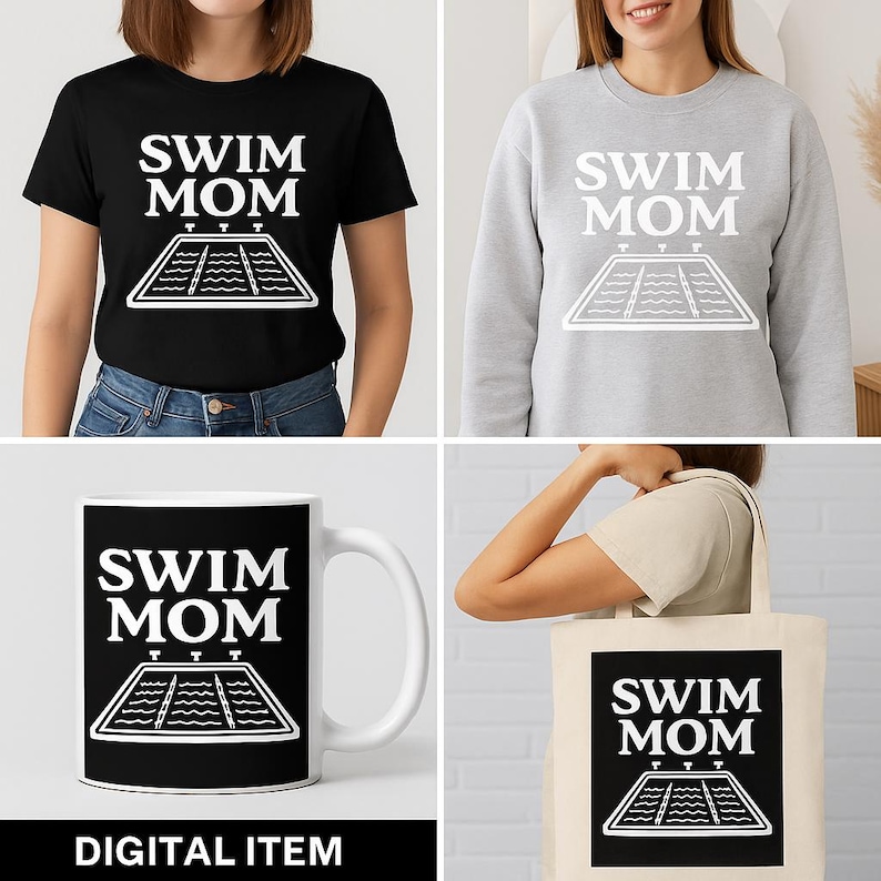 Swim Mom SVG PNG Digital Download White W Transparent BG Vector ...