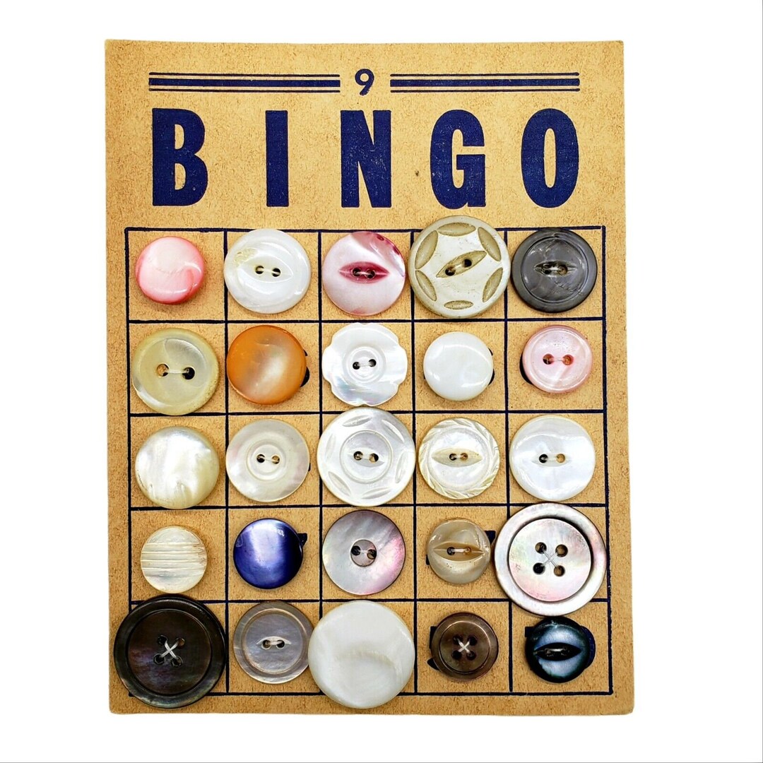 Vintage Shell Buttons on a Old Bingo Card - Etsy