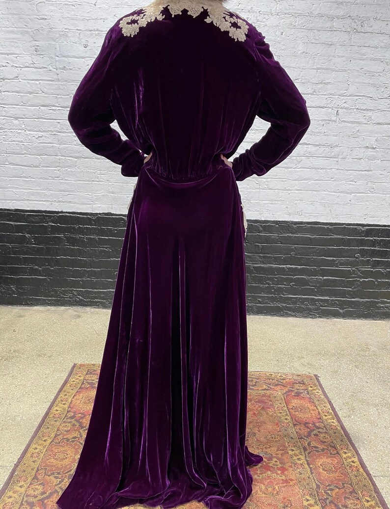1930's 1940s Silk Velvet Plum Deep Purple Maroon Gown With Lace Dress ...