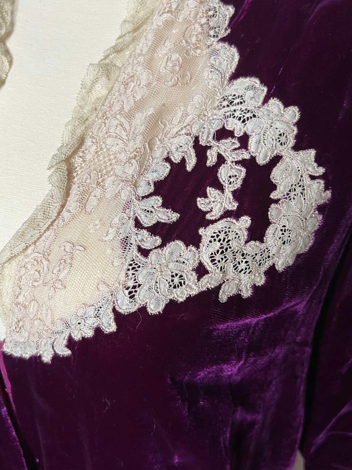 1930's 1940s Silk Velvet Plum Deep Purple Maroon Gown With Lace Dress ...