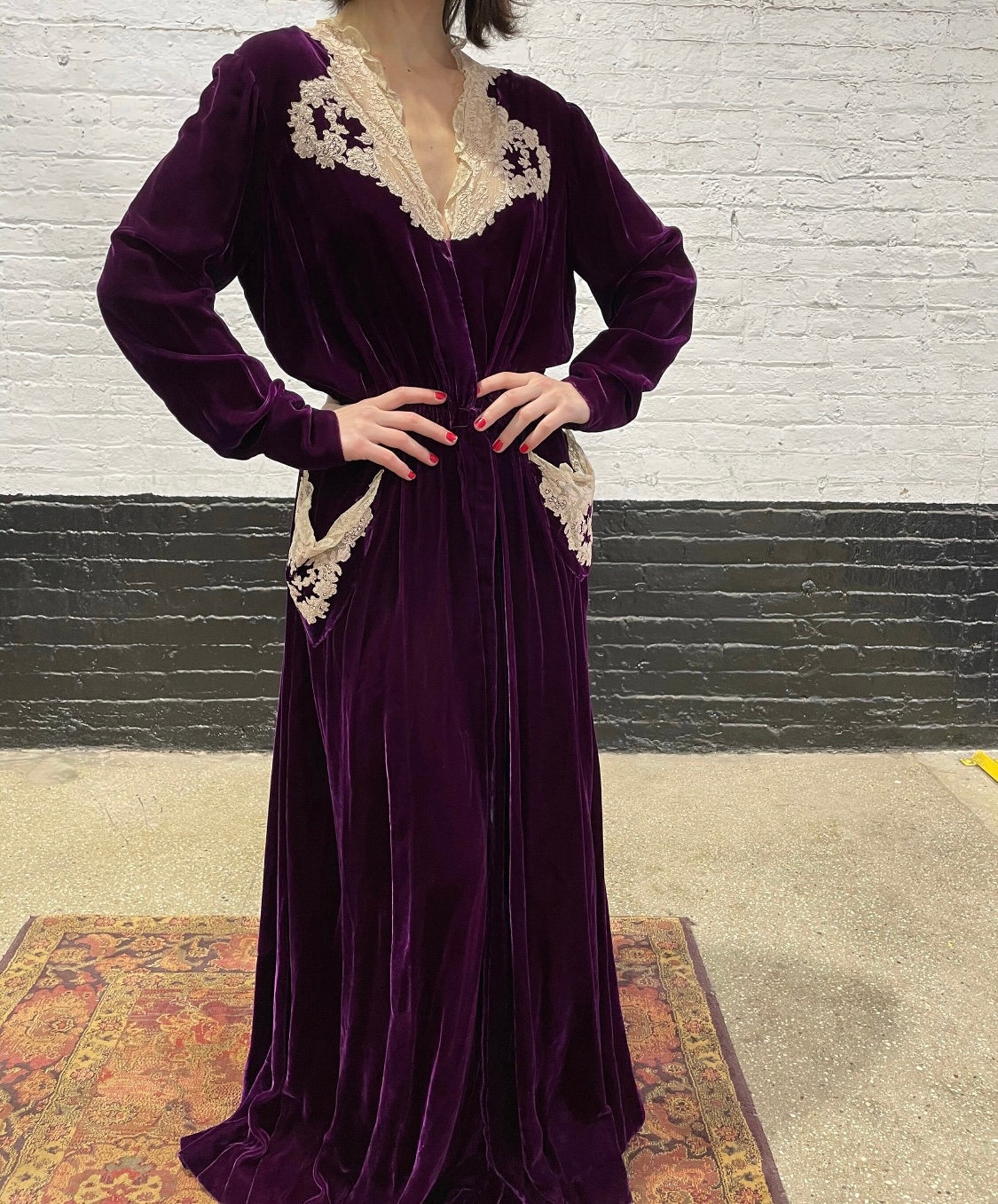 1930's 1940s Silk Velvet Plum Deep Purple Maroon Gown With Lace Dress ...