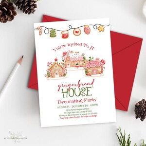 EDITABLE Gingerbread House Decorating Party Invitation, Pink ...