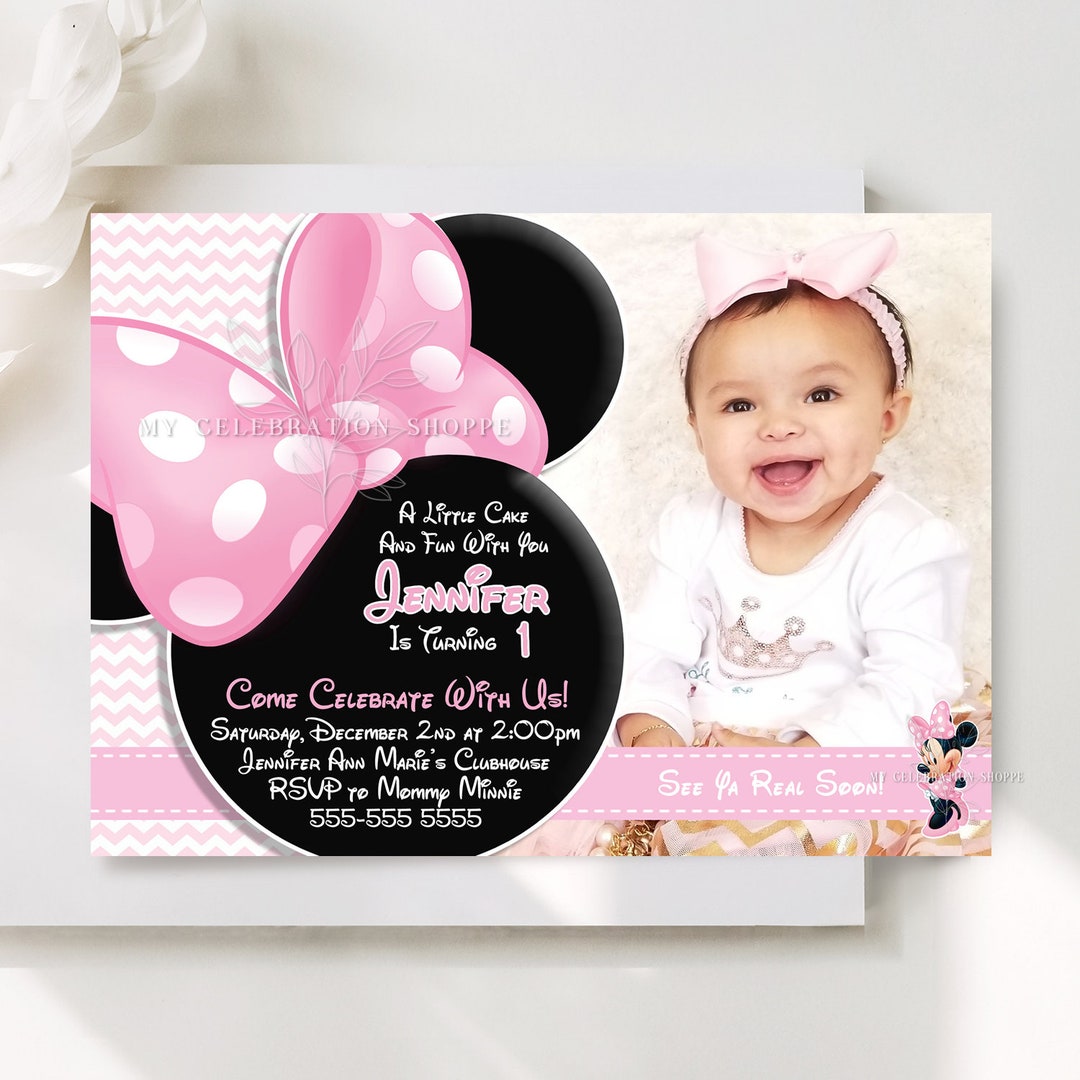 Pink Chevron Minnie Mouse Birthday Invitation Baby Pink Minnie Mouse ...