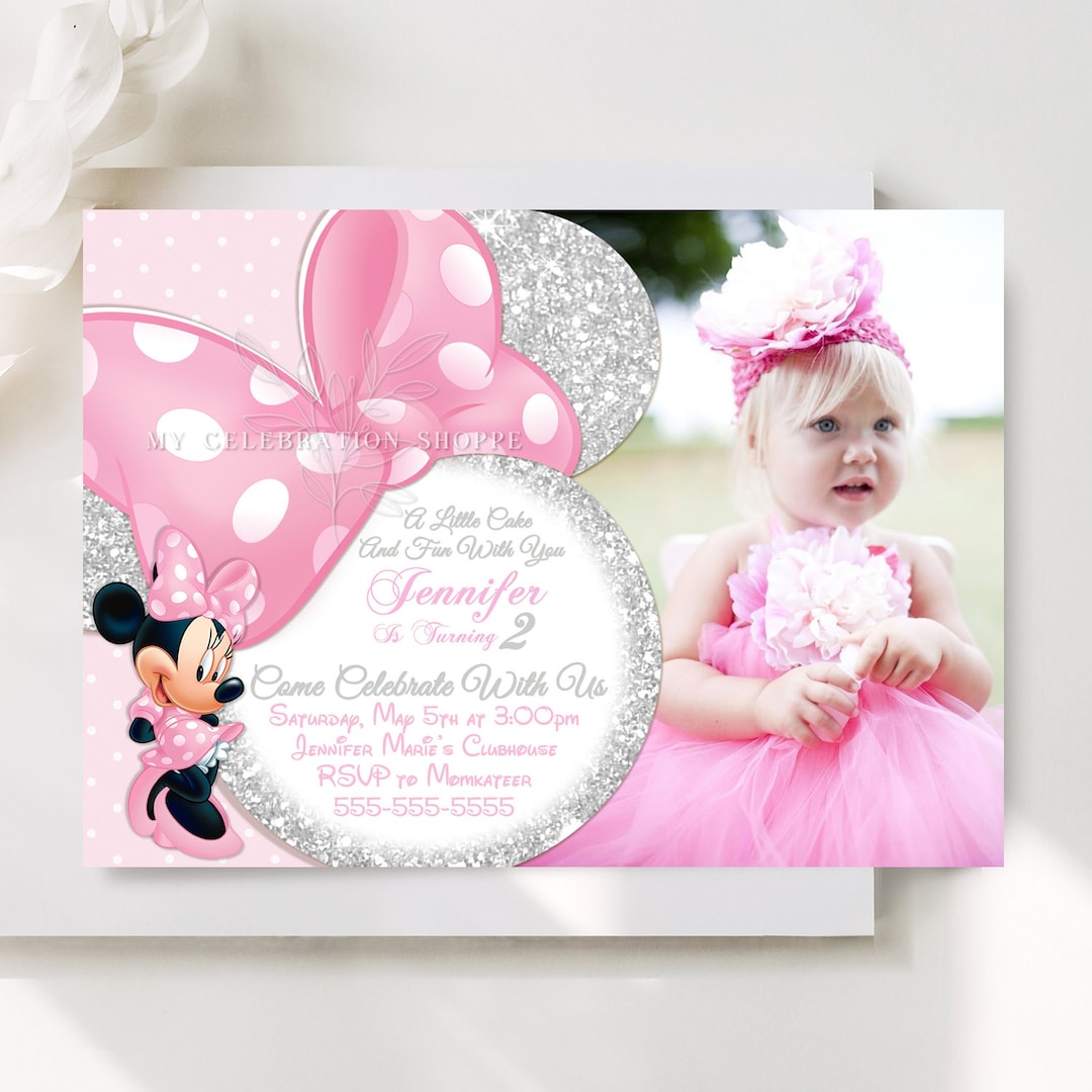 EDITABLE Minnie Mouse Invitations, Light Pink and Silver Minnie Mouse ...