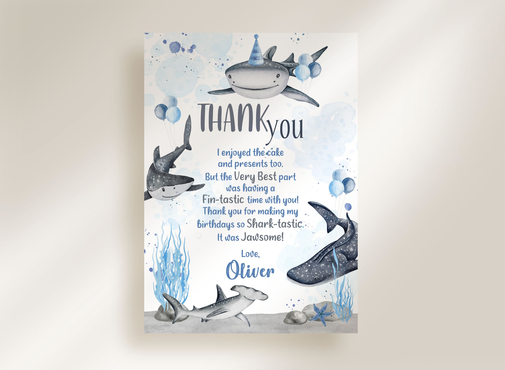EDITABLE Shark Thank You Card Printable Shark Thank You - Etsy UK