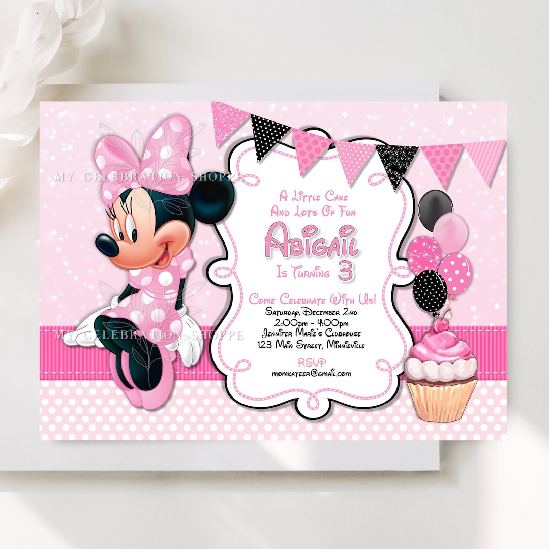 Minnie Mouse Birthday Party Invitation, Printable Light Pink Minnie ...