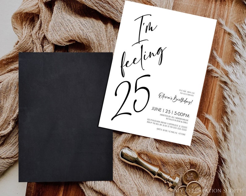 25th Birthday Invitation Template Editable Minimalist Adult Etsy