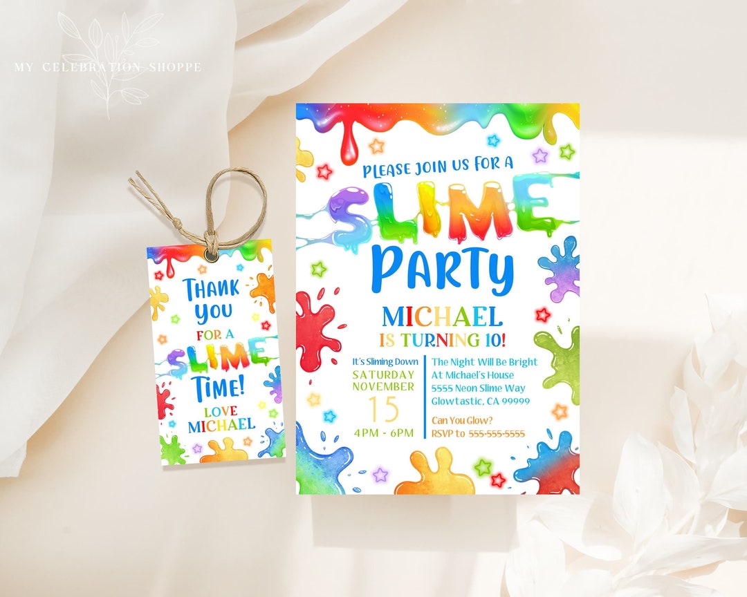 Editable Slime Invitation Glow Slime Party Invitation Template Slime ...