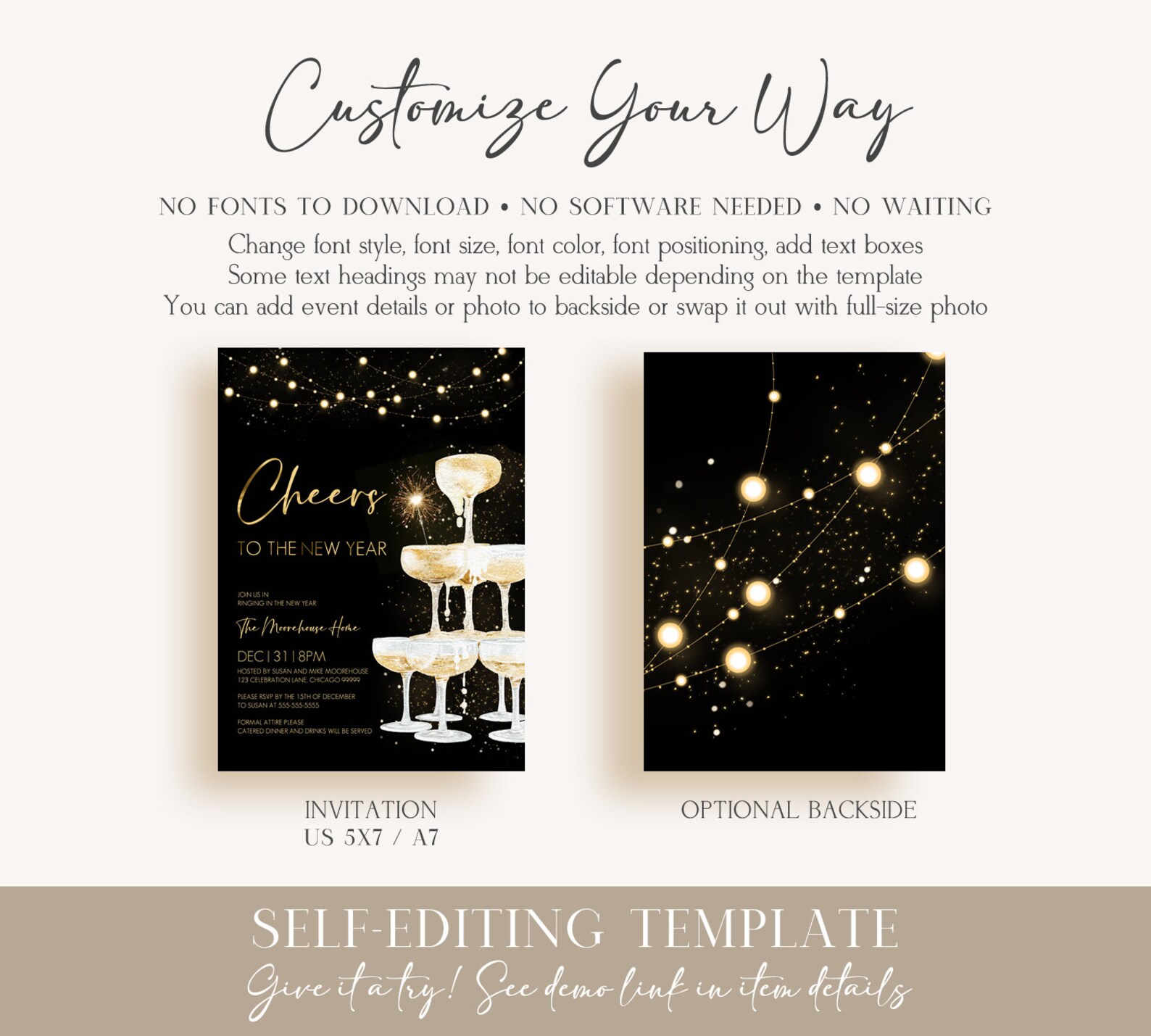 New Years Eve Party Invitation NYE Party Invitation Template - Etsy