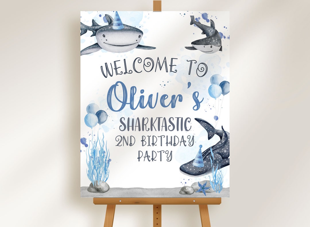 EDITABLE Shark Welcome Sign Template, Printable Shark Birthday Welcome ...
