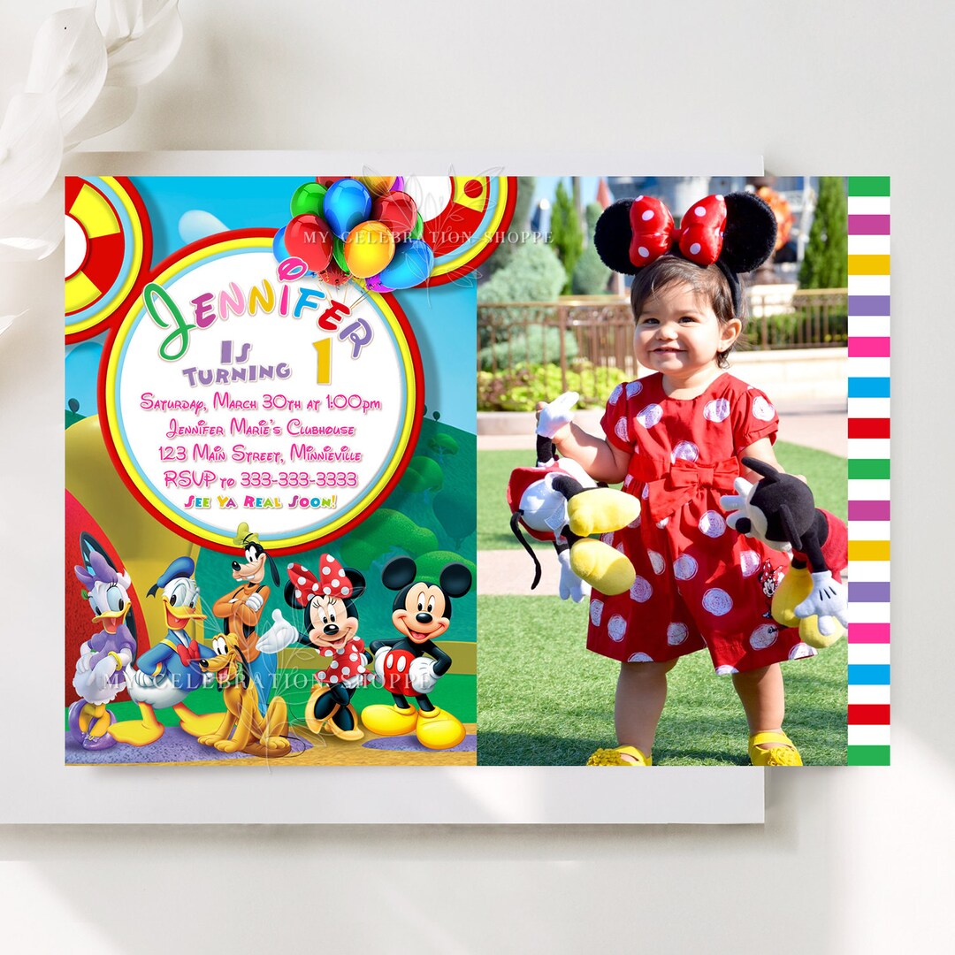 Editable Minnie Mouse Clubhouse Photo Invitation Printable Minnie Mouse ...