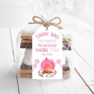 Minimalist Smores Birthday Thank You Tags Girls Favor Tags - Etsy