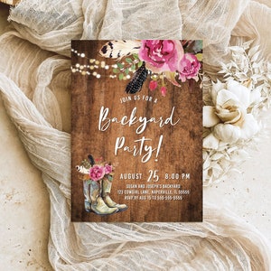 Rustic Backyard Party Invitation Template BBQ Party Invitation Country ...