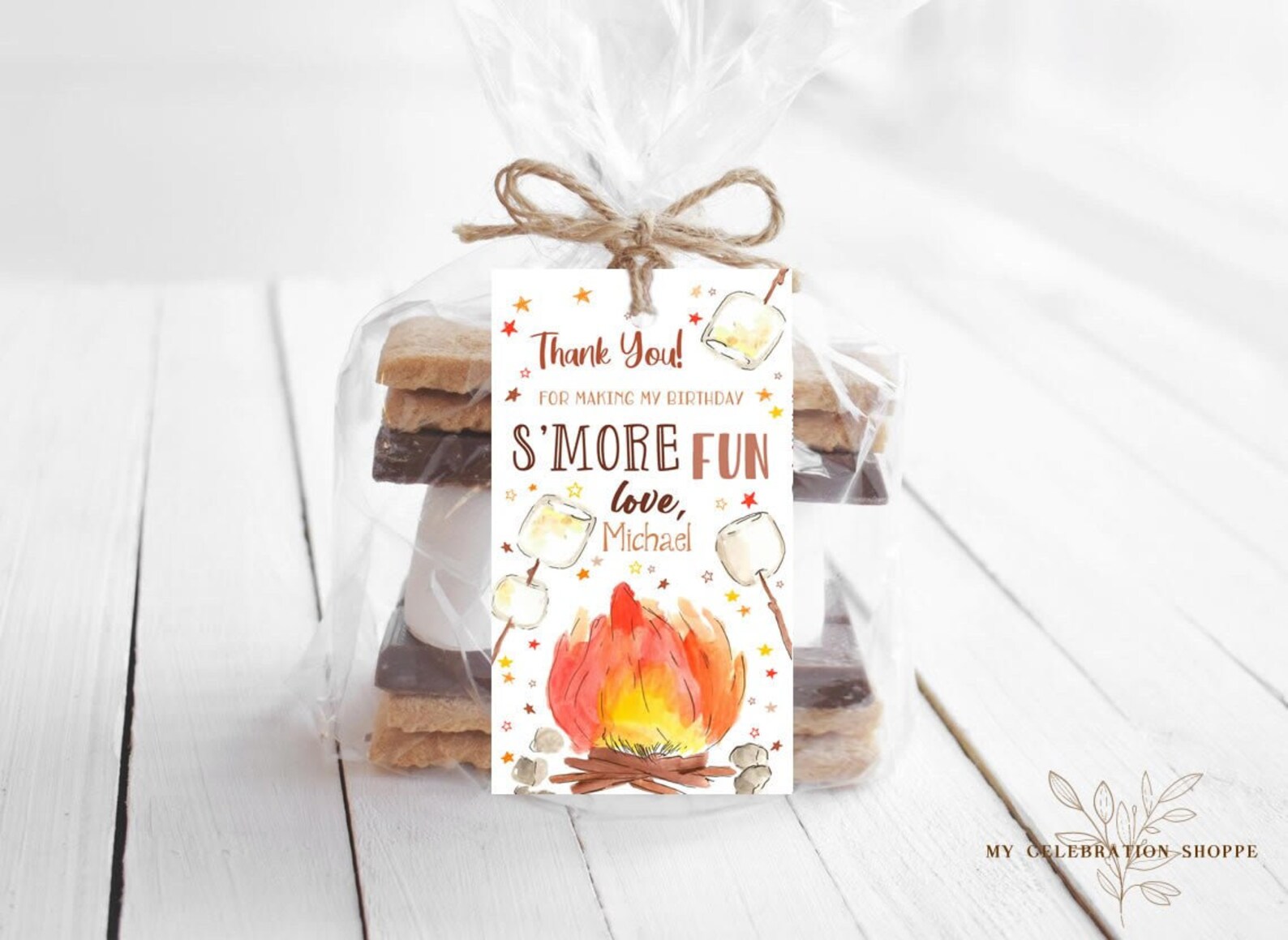 Smores Birthday Thank You Tags Template Favor Tags Printable - Etsy