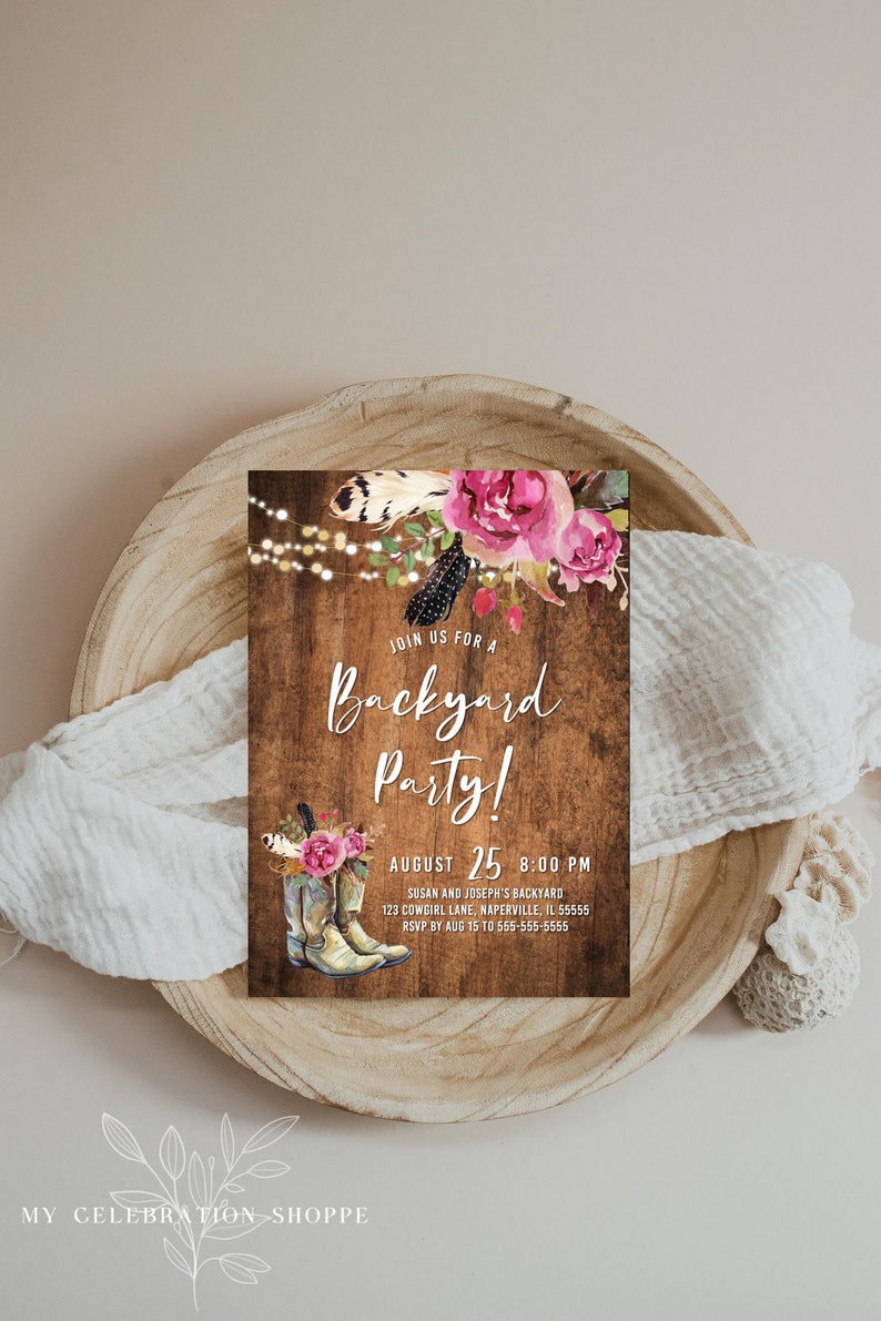 Rustic Backyard Party Invitation Template BBQ Party Invitation - Etsy