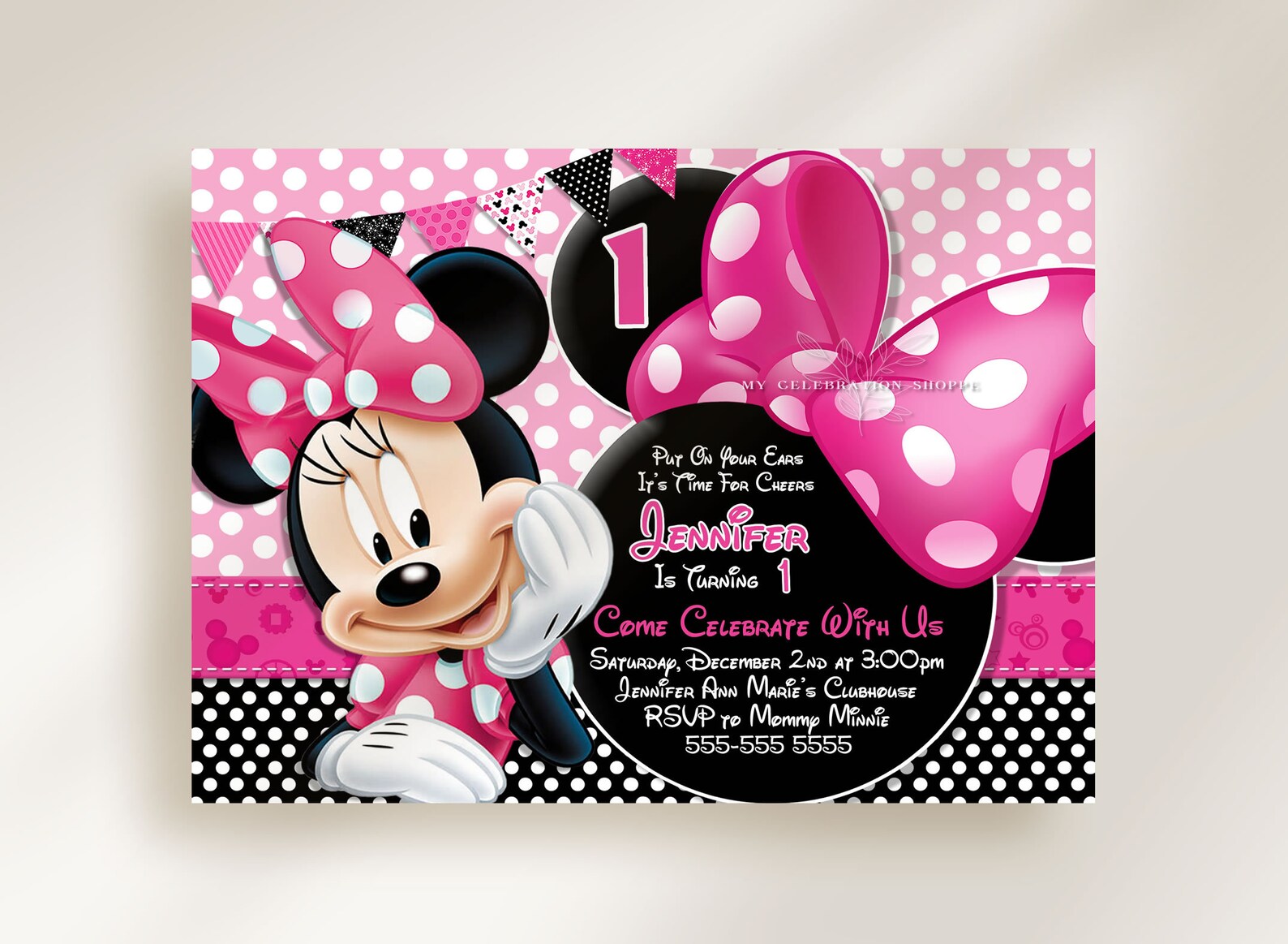EDITABLE Minnie Mouse Invitation Pink Minnie Mouse Birthday - Etsy España