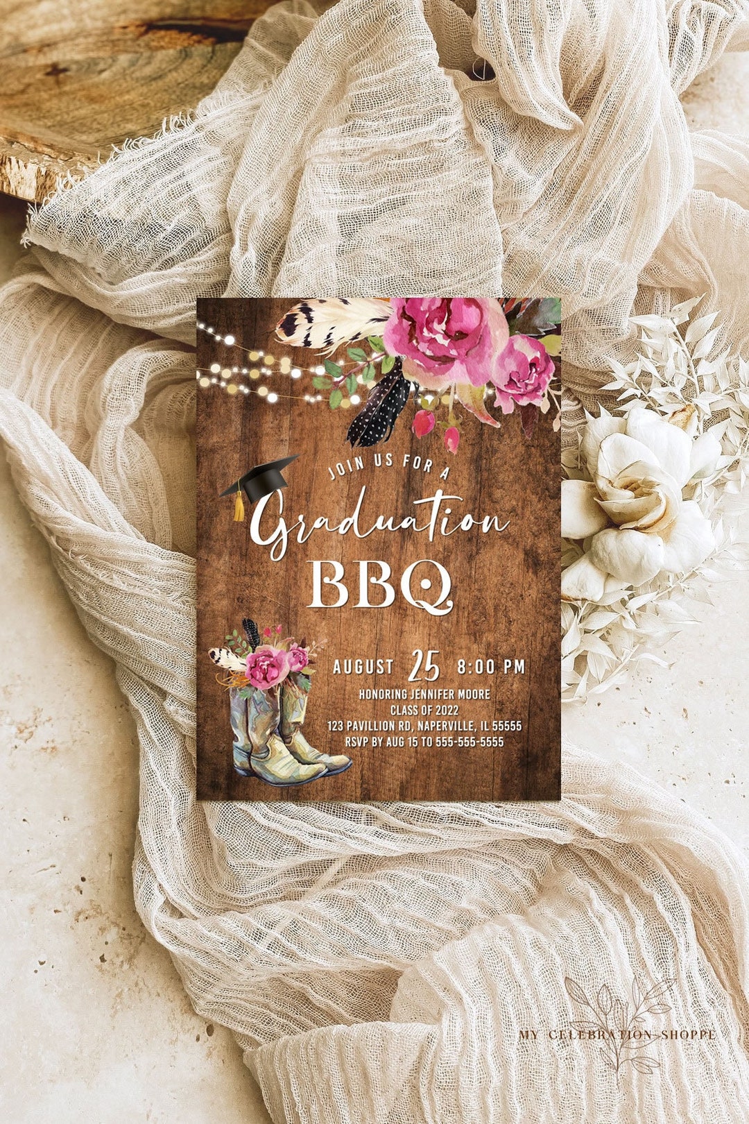 Rustic Backyard Graduation Party Invitation Template - Etsy