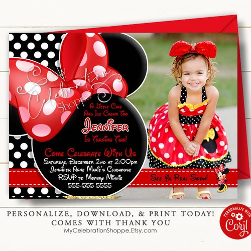 EDITABLE Minnie Mouse Invitation Red Minnie Mouse Birthday - Etsy