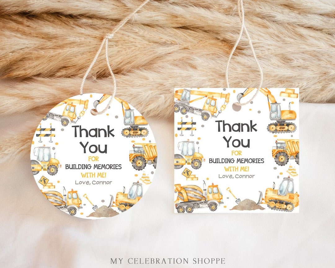 Editable Construction Thank You Tags Construction Birthday Favors ...