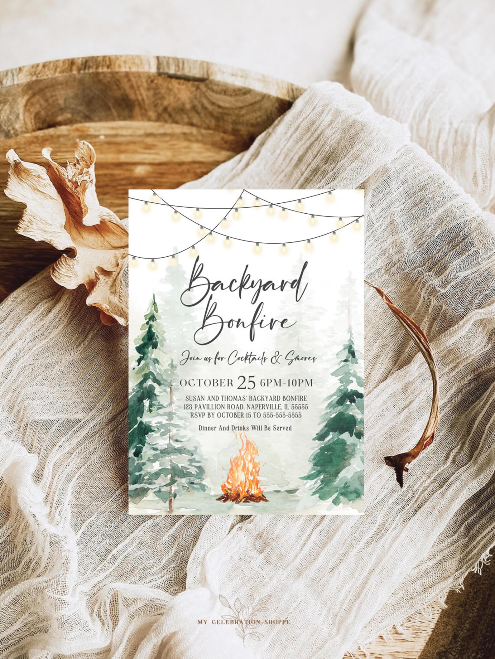 Fall Backyard Bonfire Invitation Template Printable Winter - Etsy