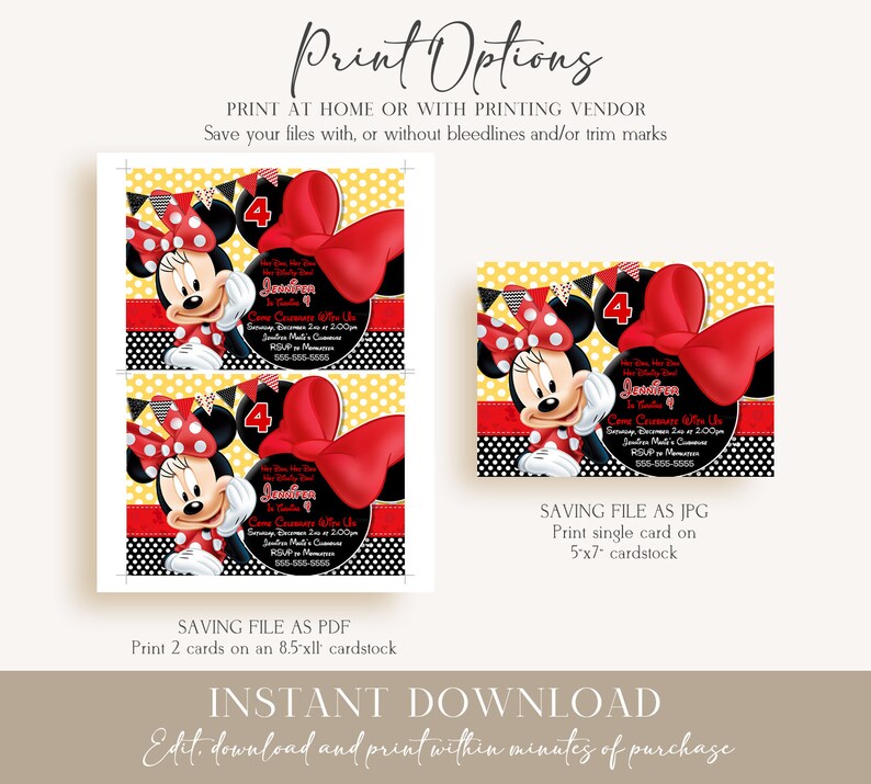 EDITABLE Minnie Mouse Invitation Red Minnie Mouse Birthday - Etsy