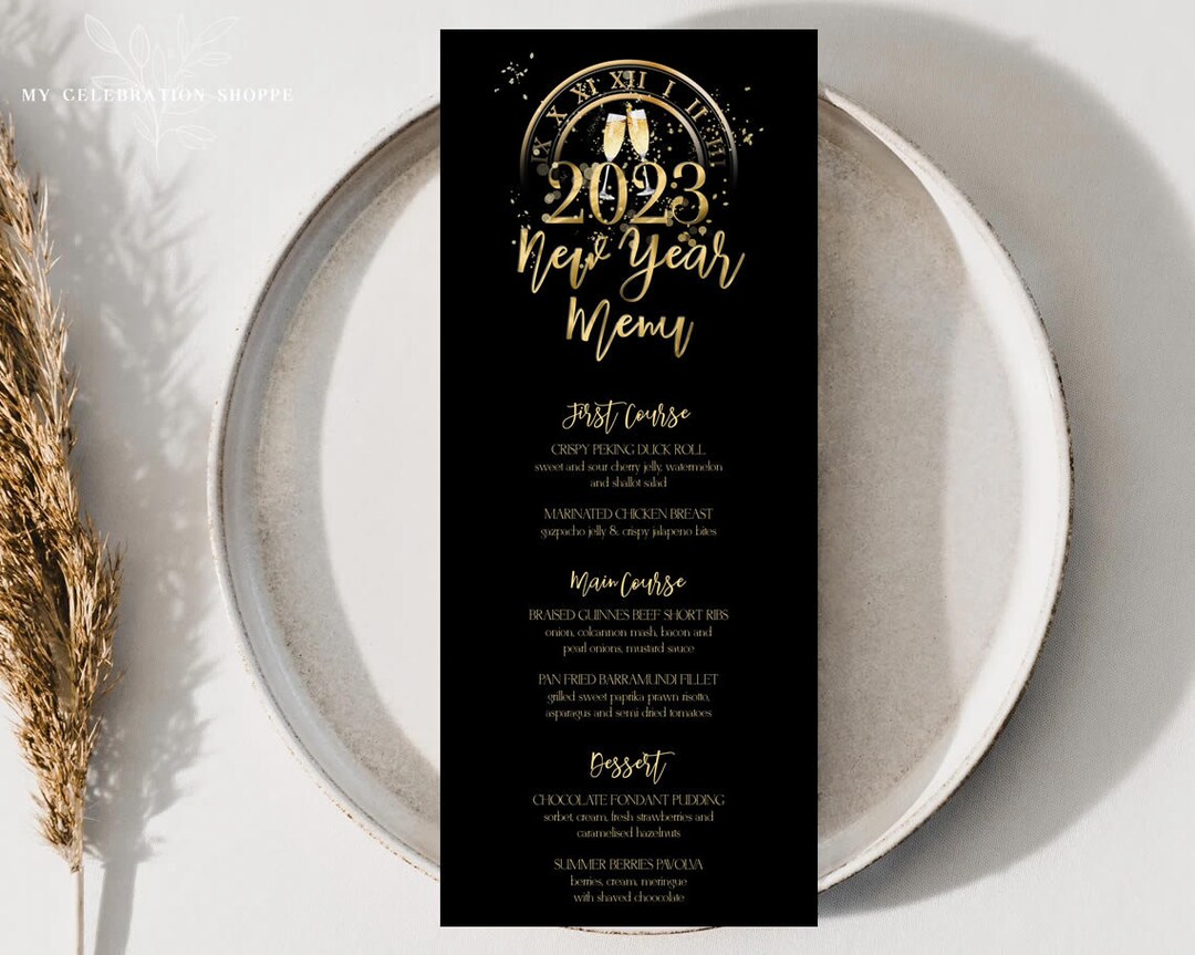 EDITABLE New Years Eve Clock Menu Template, New Years Eve NYE Dinner ...