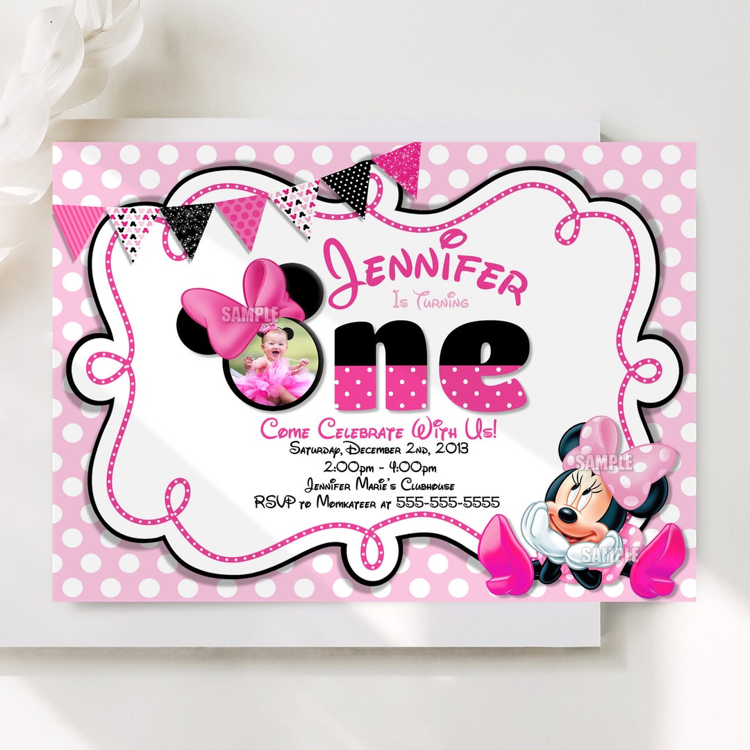 Minnie Mouse 1st Birthday Invitation Printable First Birthday Photo ...