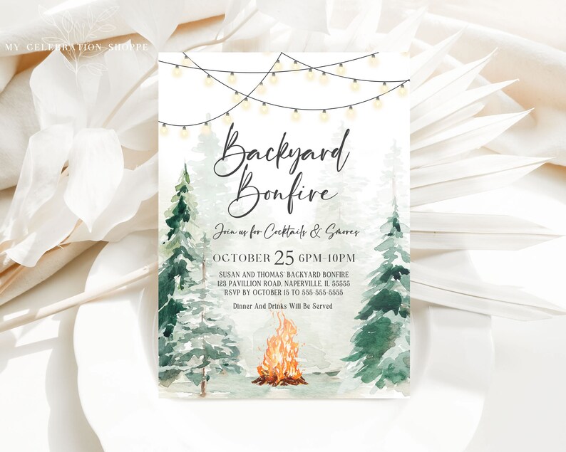 Fall Backyard Bonfire Invitation Template Printable Winter - Etsy