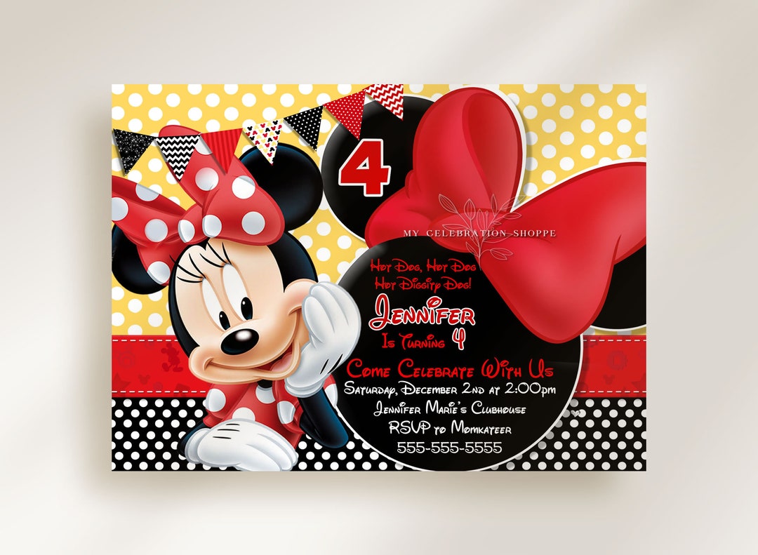 EDITABLE Minnie Mouse Invitation, Red Minnie Mouse Birthday Invitation ...
